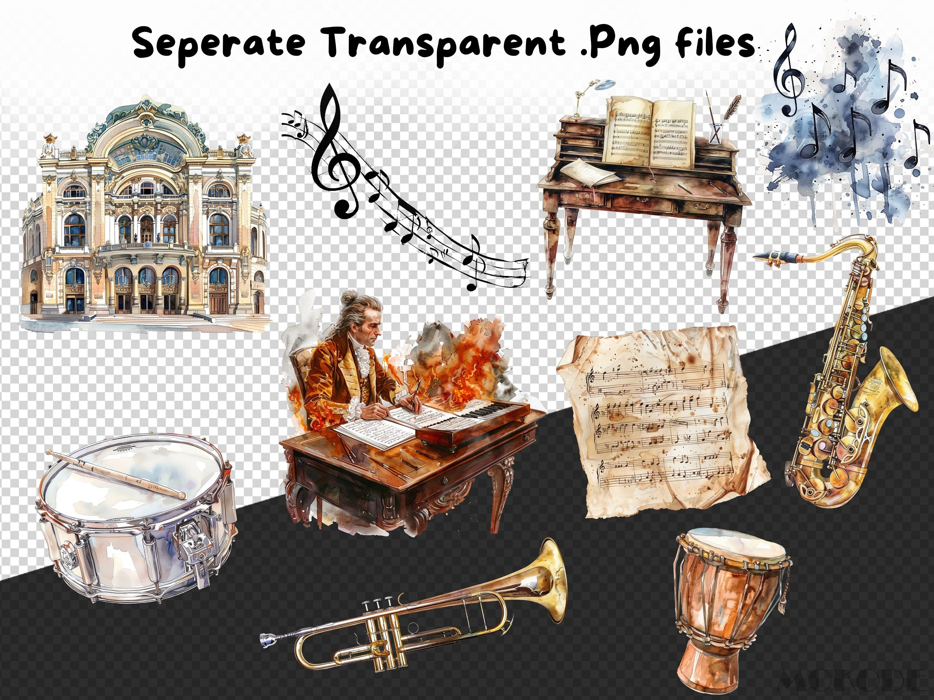 Classical Music Clipart 87 Png, Watercolor Orchesta Symphony Violin ...