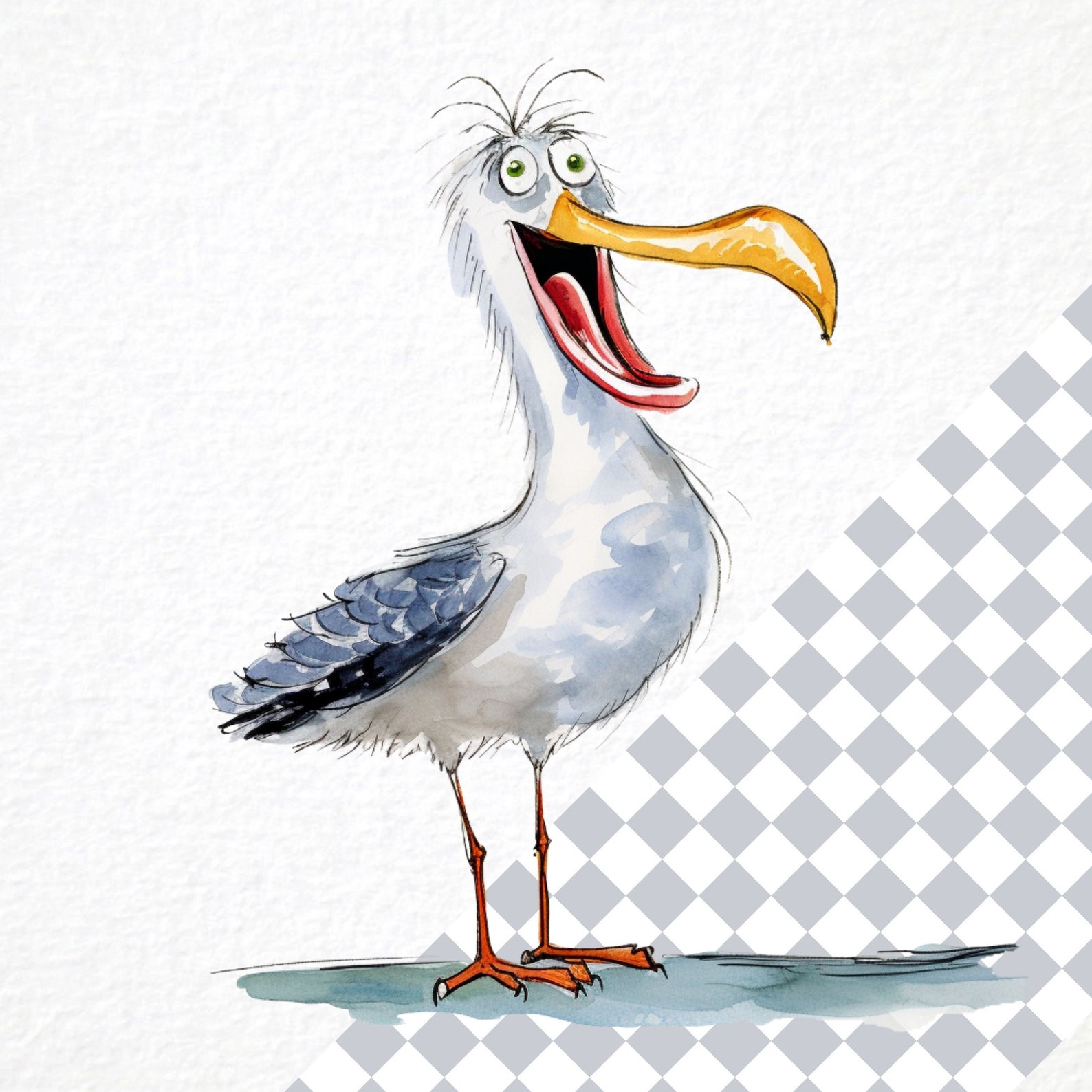 Funny Seagull Watercolor Clipart, Goofy Birds, Silly Gulls (digital ...