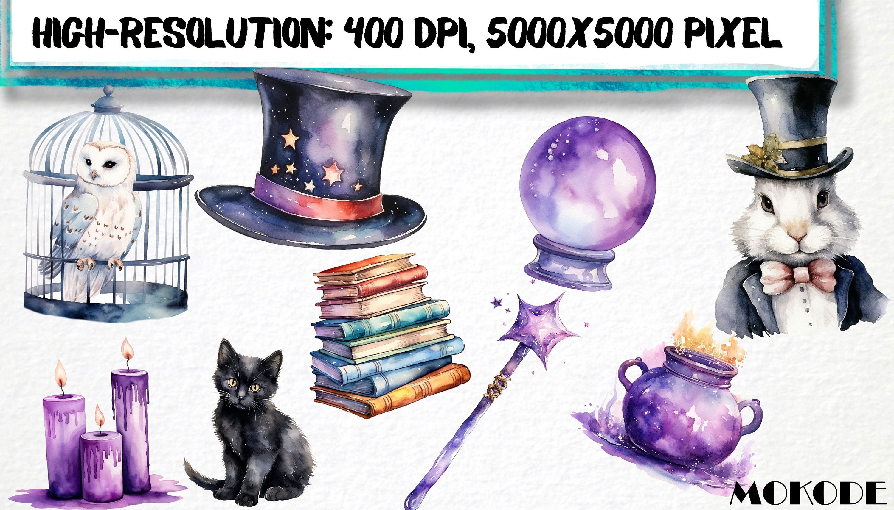 Watercolor Magician Clipart Wizard School Graphics Set of 32 - Etsy
