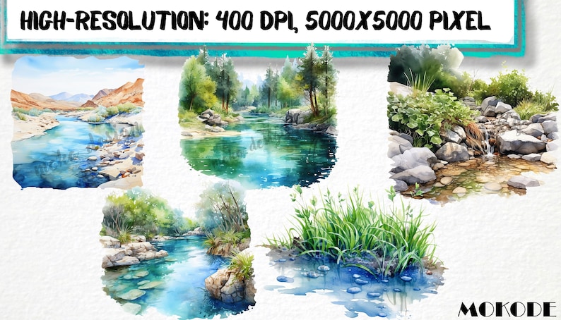 Watercolor Natural Spring Clipart, Set of 33, Freshwater Springs ...