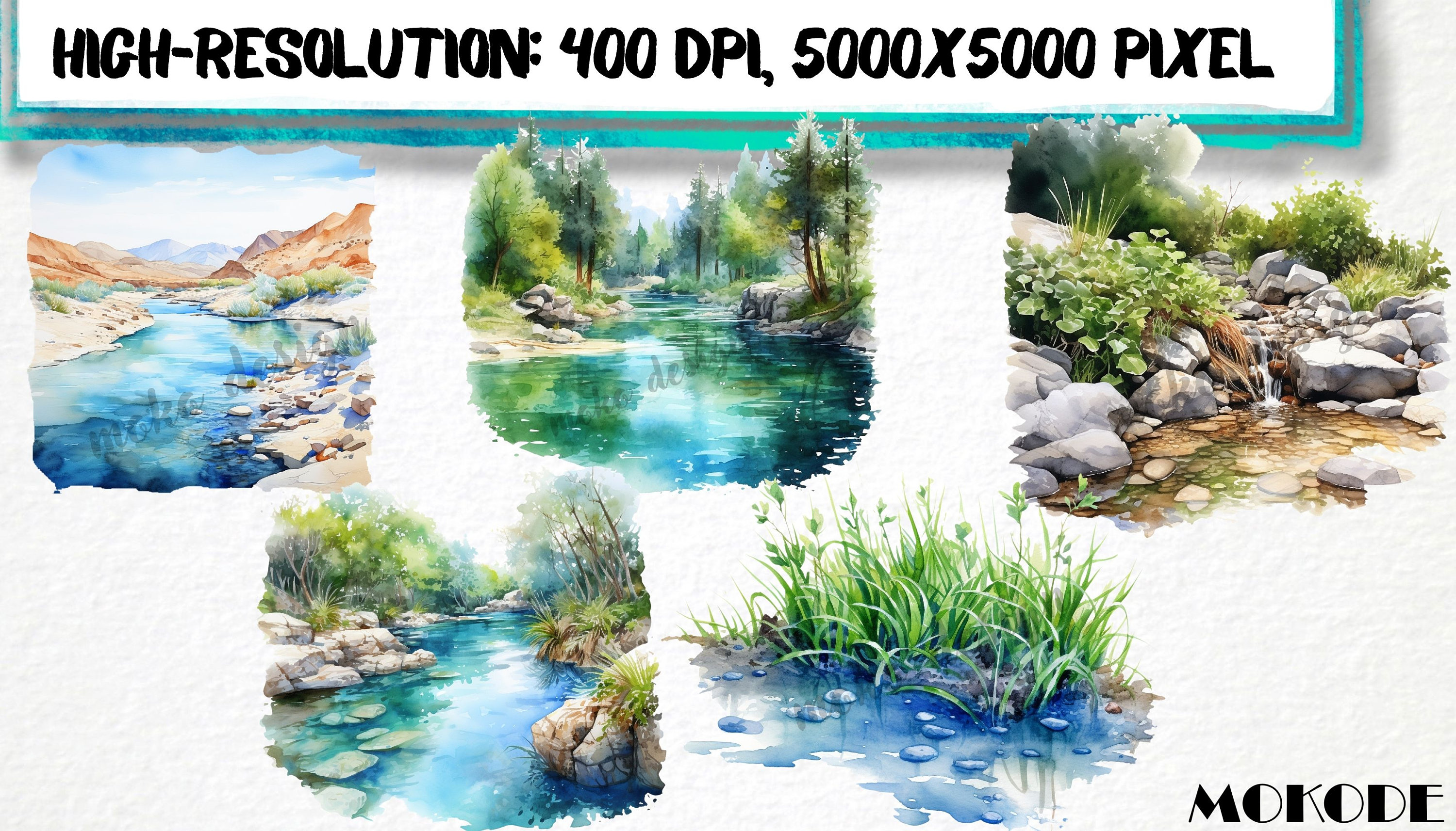 Watercolor Natural Spring Clipart, Set of 33, Freshwater Springs ...
