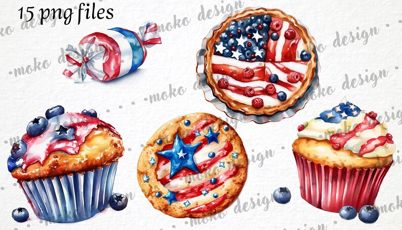 4th of July Watercolor Patriotic Sweets Transparent Clip Art - Etsy