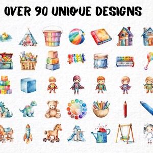 Watercolor Childrens Toy Clipart, Set of 90, Playtime Clipart Bundle ...