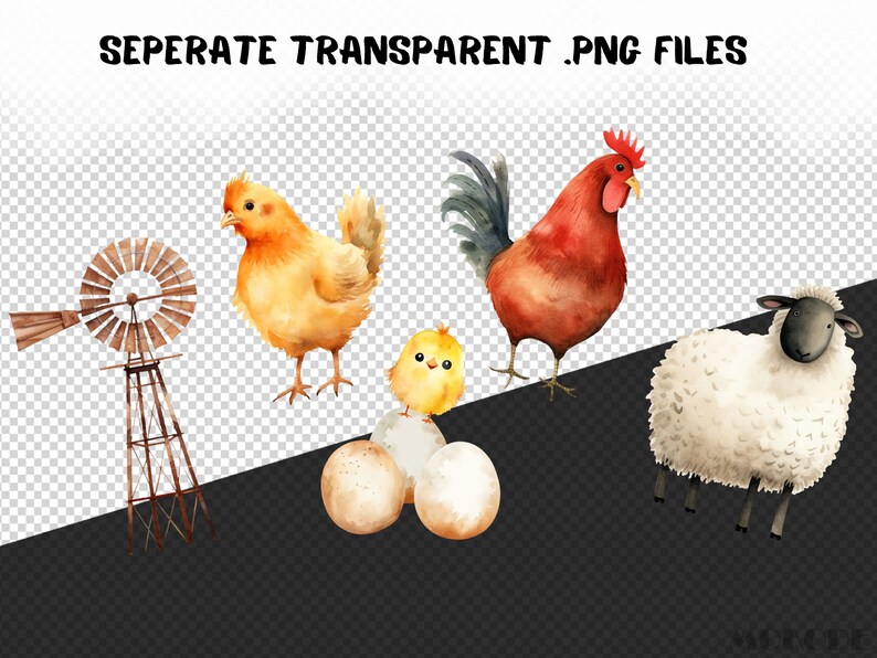 Cute Farm Animals Watercolor Clipart, Nursery Decor (50 PNG Digital ...