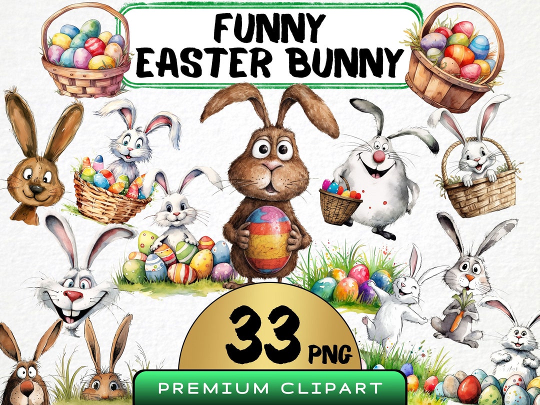 Funny Easter Bunny Clipart 33 Png, Cute Caricature Easter Egg, Quirky ...