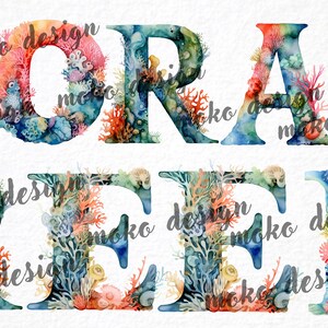 Watercolor Nautical Alphabet Clip Art Font Coral Reef Watercolor ...