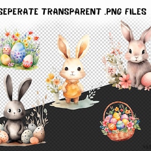 Cute Easter Bunny Clipart, 32 PNG, Pastel Watercolor Spring Bunnies ...