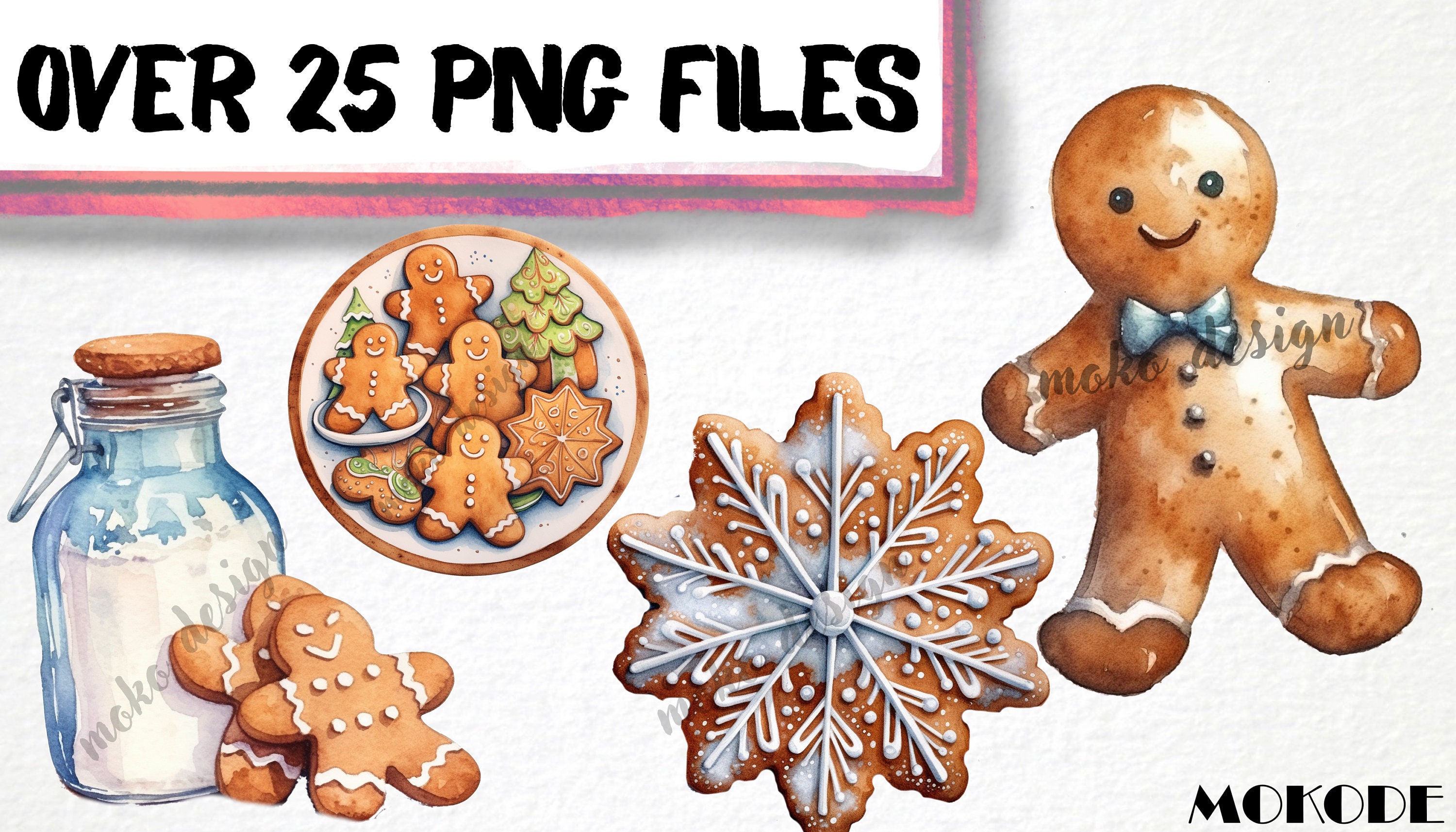 Watercolor Gingerbread Cookies Clipart, Set of 25, Christmas Sweets ...