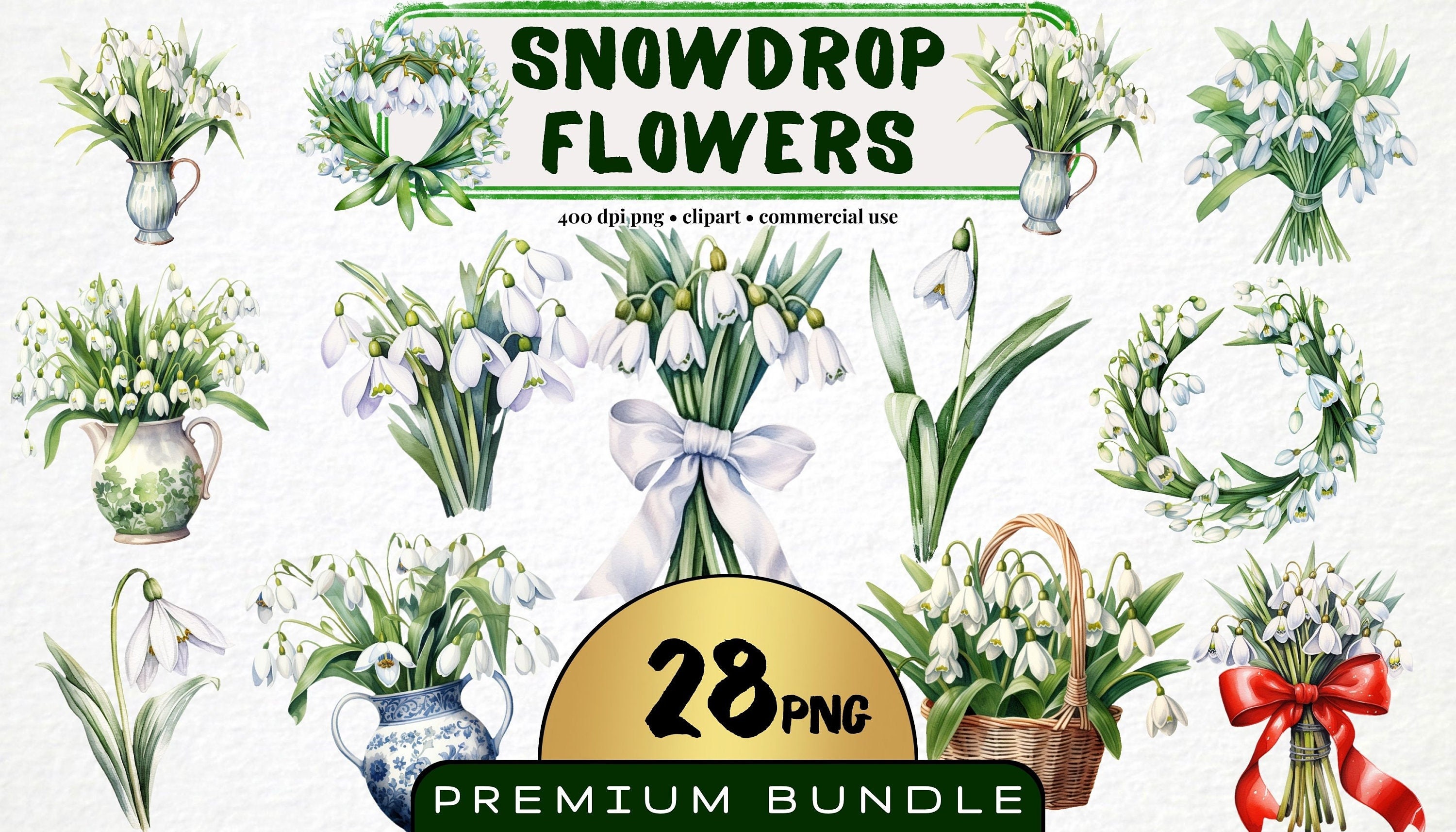 Snowdrop Flower Clipart, Set of 28, Watercolor Snowdrop Art, Flower ...