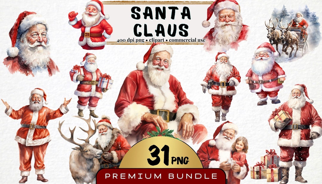 Santa Claus Christmas Clipart, Watercolor Santa Illustrations, Set of ...