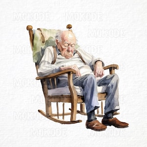 Funny Rocking Chair Grandpa Clipart 21 Png, Caricature Old Man Sitting ...