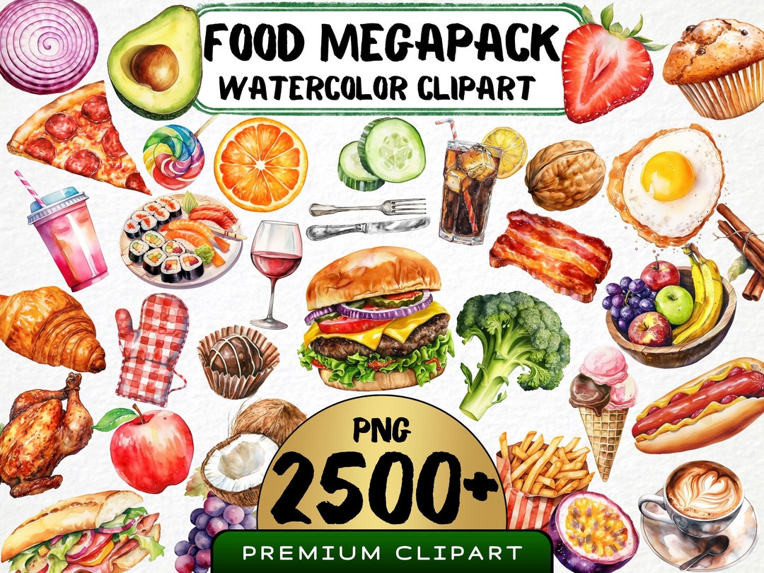 Food Megabundle Clipart, 2500 Png, Watercolor Fruits and Vegetables ...