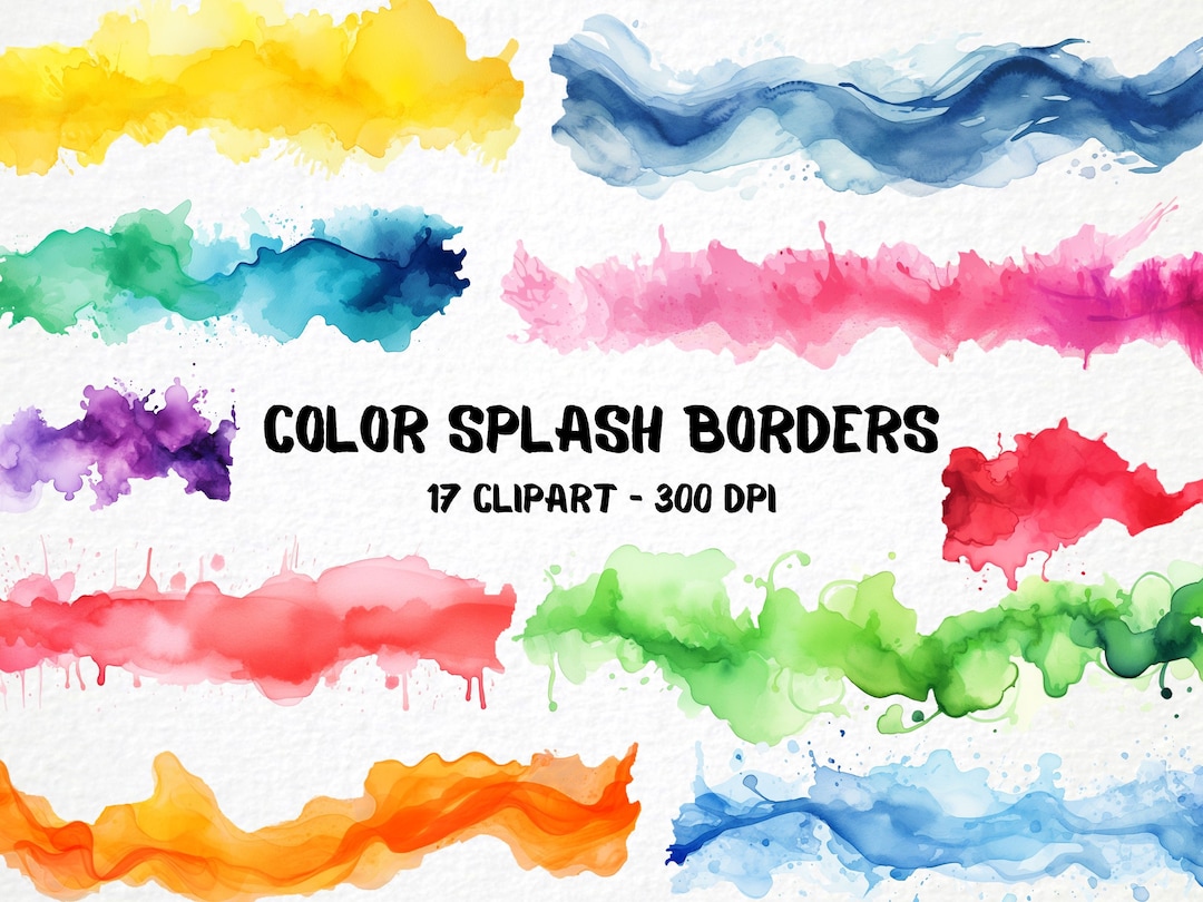 Watercolor Colour Splash Borders 17 Png Clipart Bundle, DIY Abstract ...