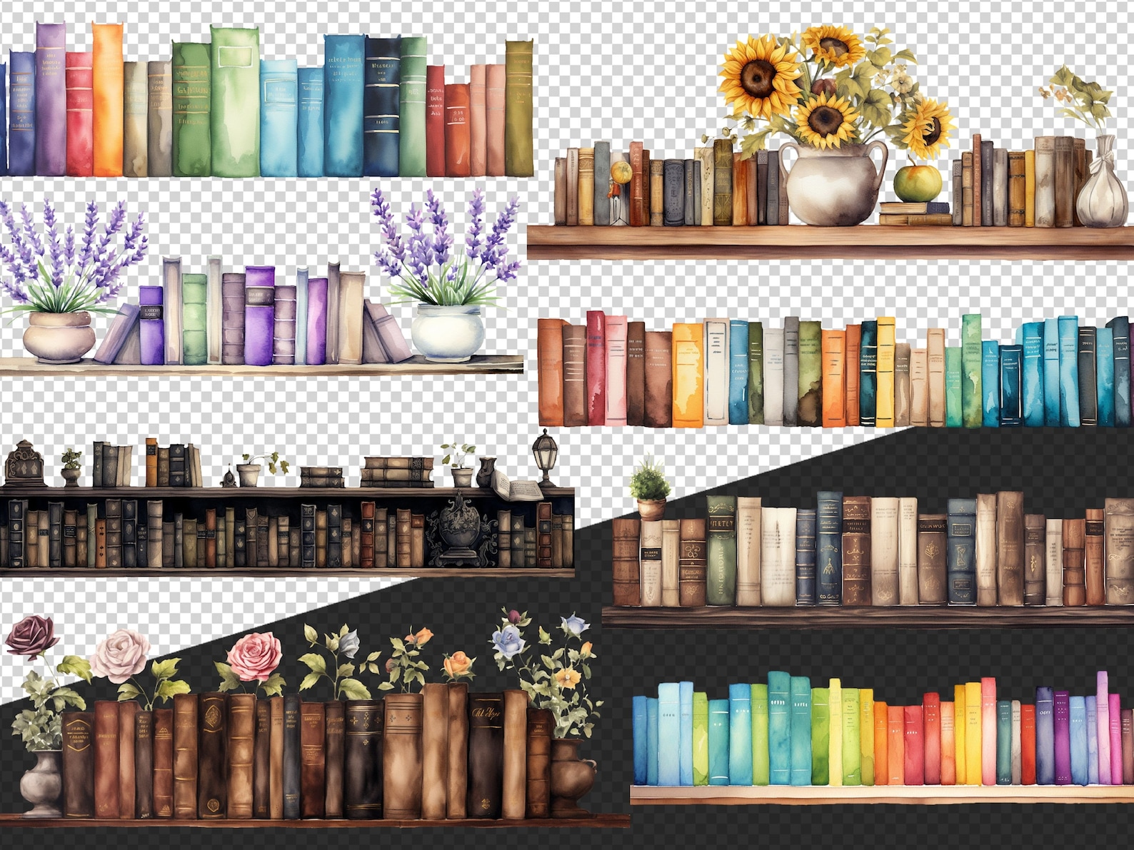 Watercolor Book Borders 62 Clipart Bundle, DIY Library Graphics ...