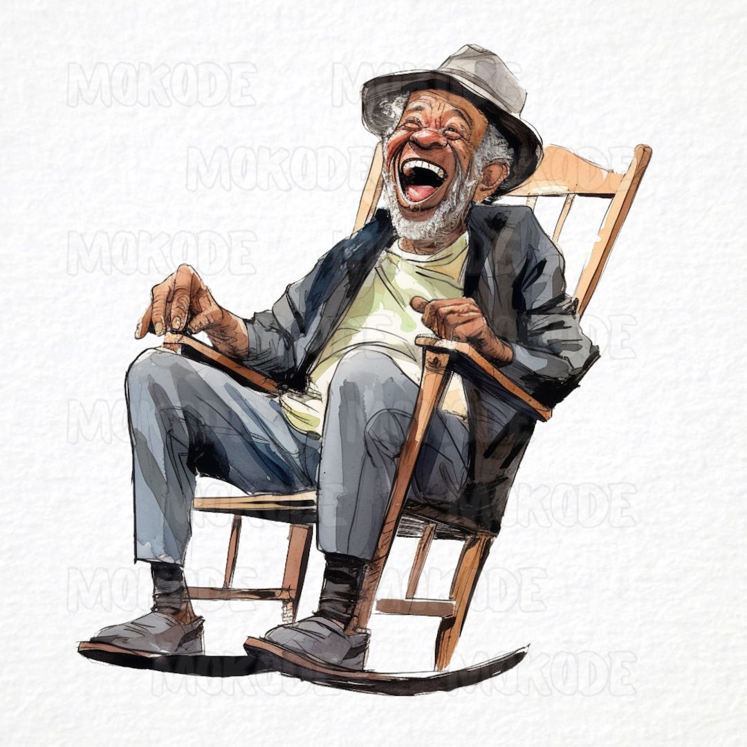 Funny Rocking Chair Grandpa Clipart 21 Png, Caricature Old Man Sitting ...