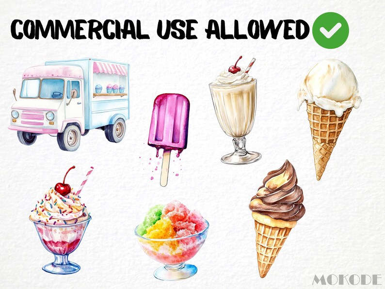 Watercolor Summer Food Clipart 51 Png, Ice Cream Illustration, Coconut ...