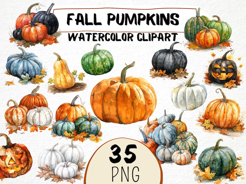 Watercolor Pumpkin Clipart, Fall Theme, Halloween Pumpkins (digital ...