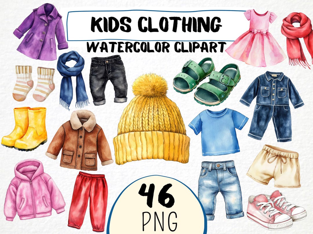 Watercolor Kids Clothing Clipart 46 Png Cute Clothes Graphic, Shirt ...