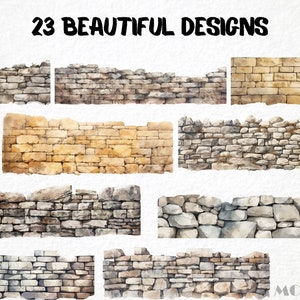 Watercolor Stone Wall Borders Clipart, DIY Graphics (23 PNG) - Etsy