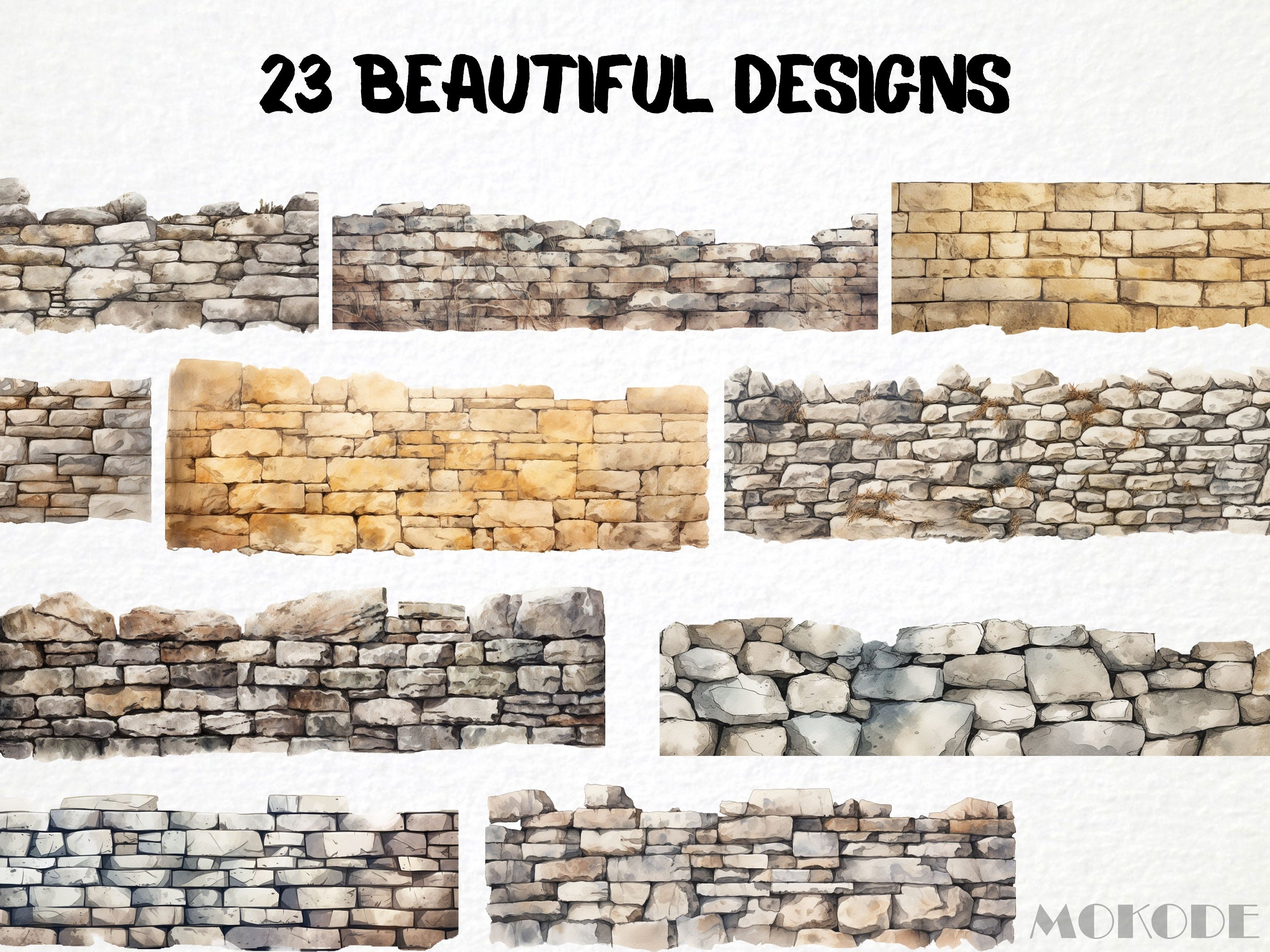 Watercolor Stone Wall Borders Clipart, DIY Graphics (23 PNG) - Etsy