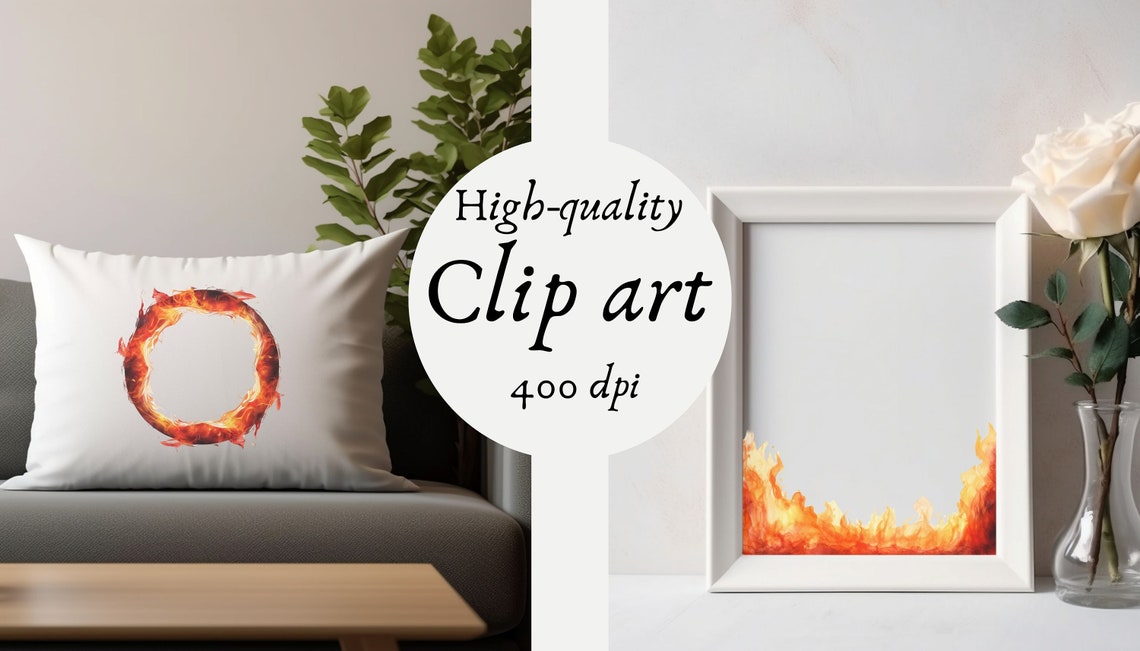 Fire Borders Clipart, Flame Graphics, Burning Borders (17 PNG Files) - Etsy