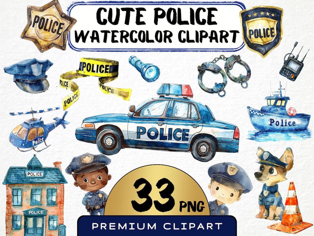 Watercolor Cute Police Station Clipart, 33 Png, Police Clipart, Police ...