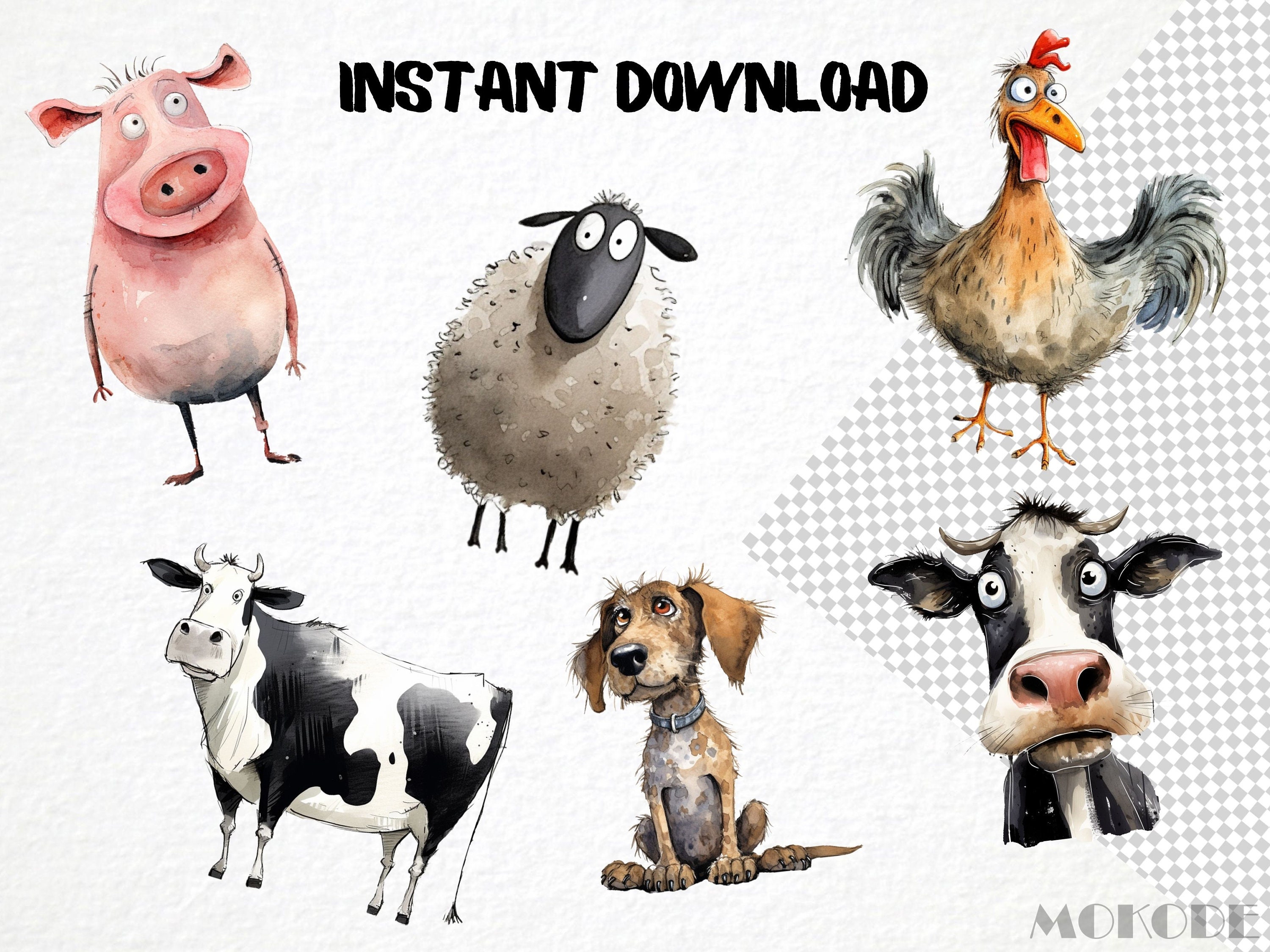 Funny Farm Animals Clipart 20 Png, Cute Caricature Pets, Quirky Cow ...