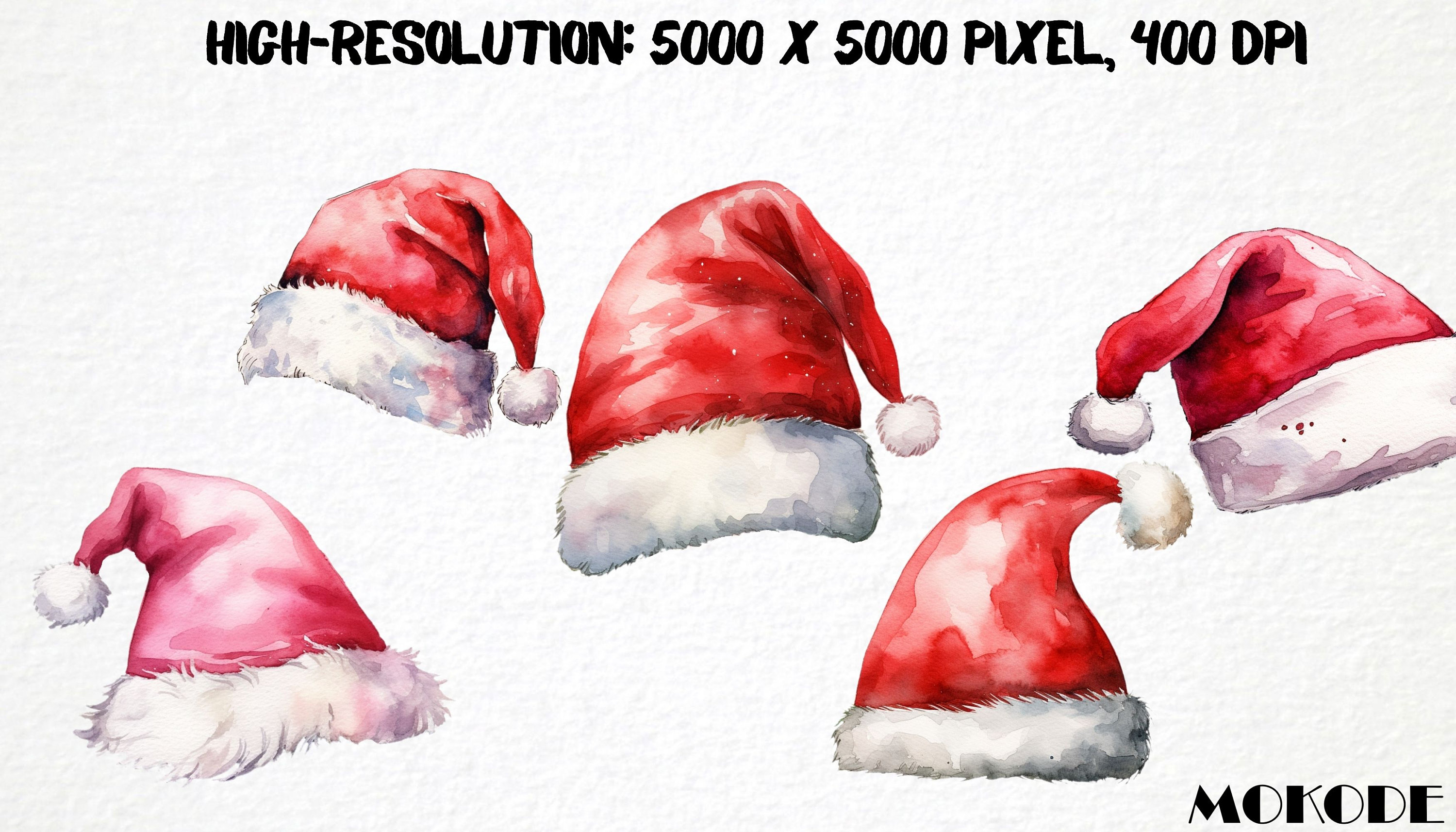 Watercolor Santa Hat Clipart Bundle, Set of 10, Watercolor Christmas ...