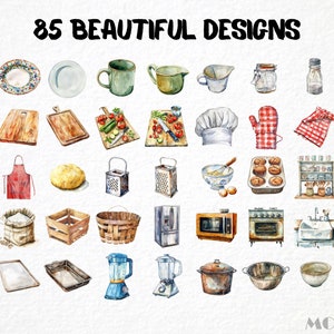 Watercolor Kitchen Supplies Clipart 85 Png, Baking Graphics, Cooking ...