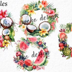 Watercolor Fruit Wreath Clip Art Summer Fruits Wedding Invitation ...