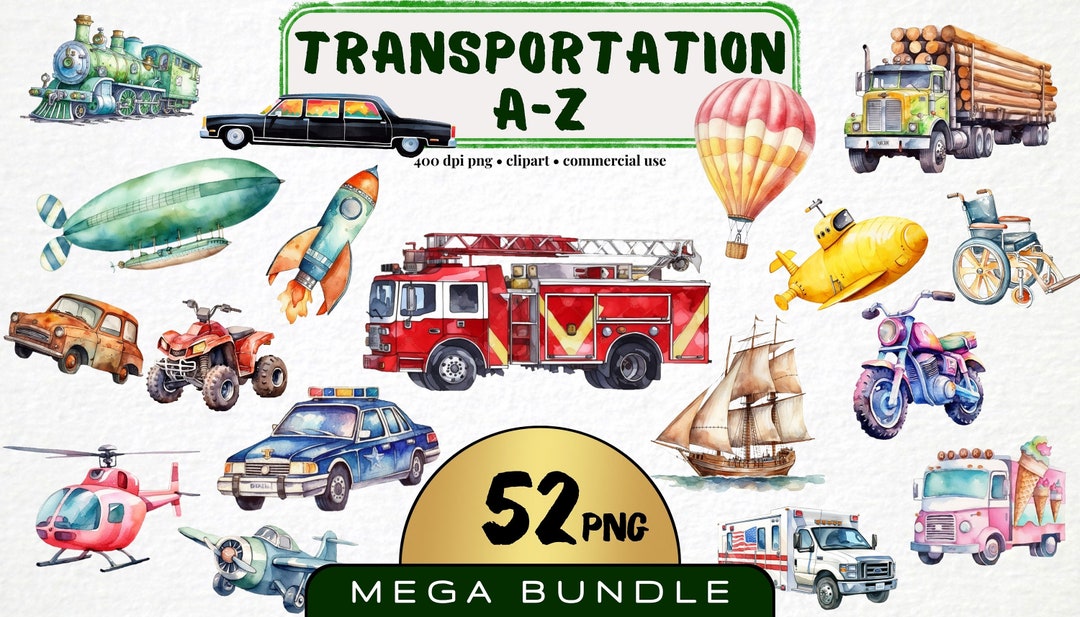 Transportation A-Z Clipart, Set of 52, Vehicles Download, Alphabet Clip ...