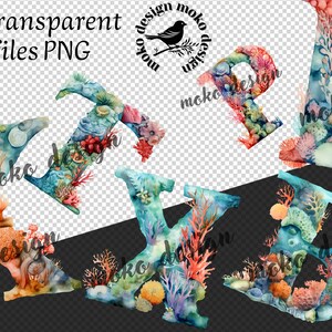 Watercolor Nautical Alphabet Clip Art Font Coral Reef Watercolor ...