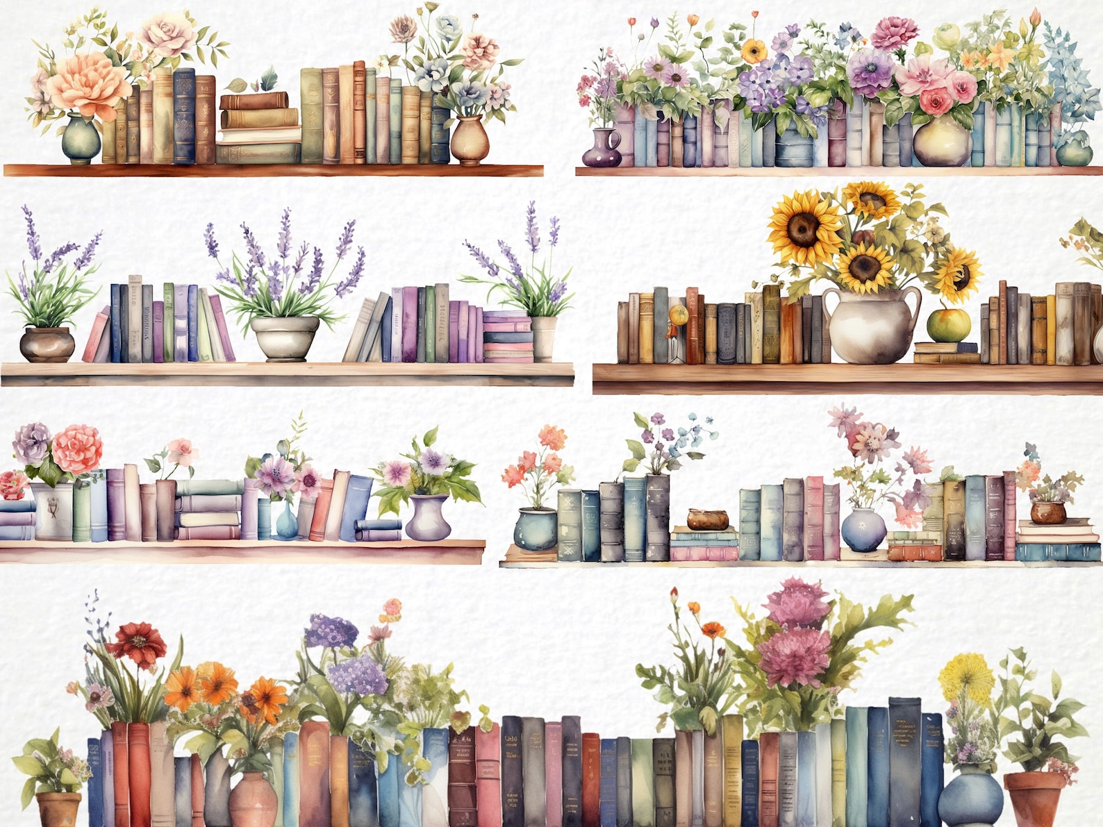 Watercolor Book Borders 62 Clipart Bundle, DIY Library Graphics ...