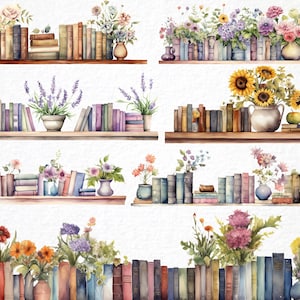 Watercolor Book Border Clipart – Library Bookshelf Graphics (62 PNG) - Etsy