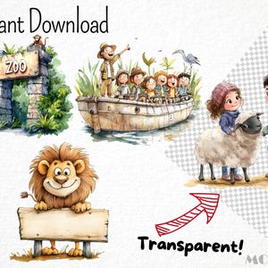 Watercolor Zoo Animals Clipart, School Trip Illustration (digital ...