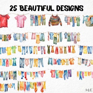 Watercolor Dry Hanging Clothes Clipart 25 Png, Laundry Illustration ...