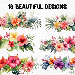 Watercolor Hawaii Borders 18 Png Clipart Bundle, DIY Exotic Graphic ...