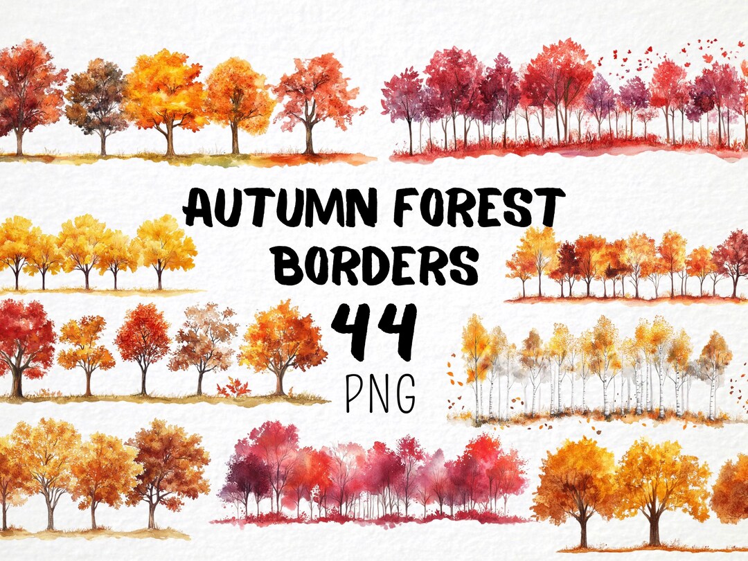 Watercolor Autumn Forest Borders 24 Clipart Bundle, DIY Nature Graphics ...