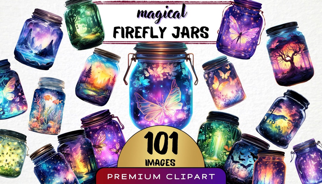 Fantasy Firefly Jars Watercolor Clipart - 101 Magical Jar Graphics ...