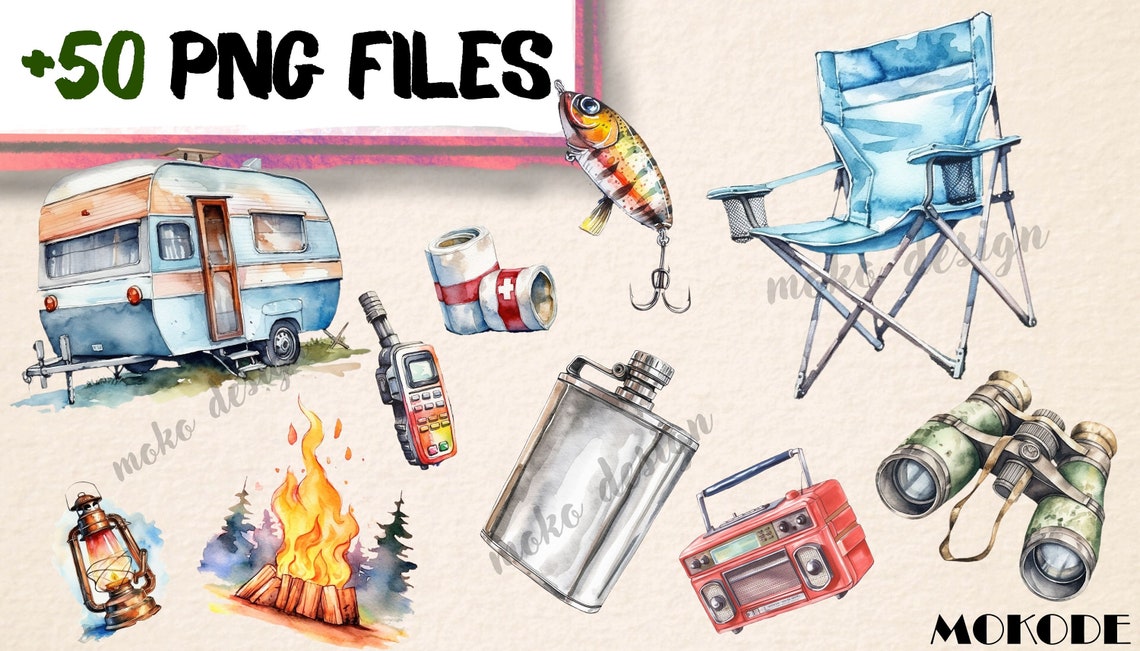 Camping Adventure Clipart Bundle Set of 50 Watercolor - Etsy