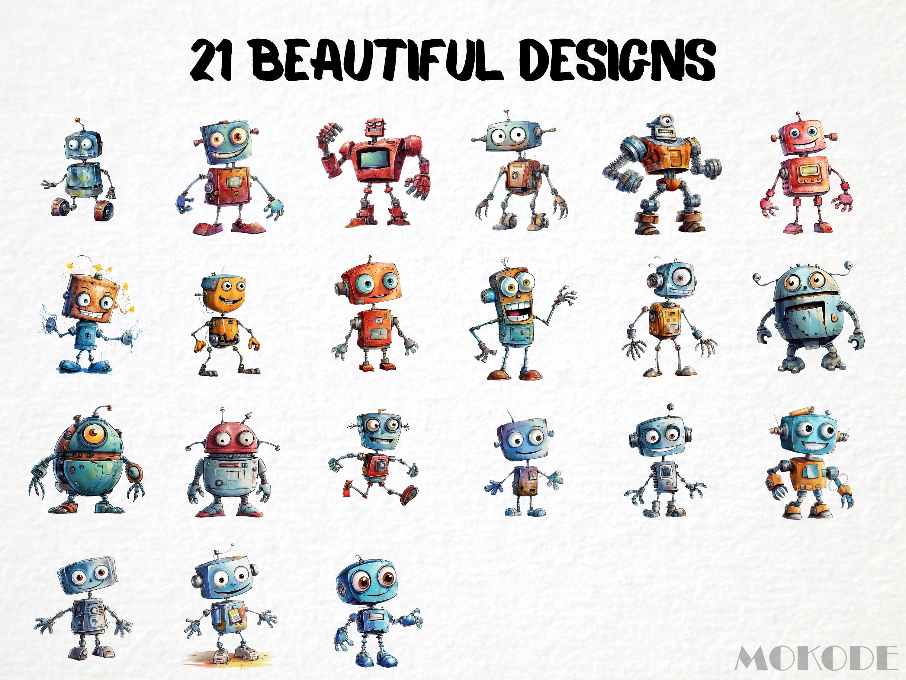 Funny Robot Clipart 21 Png, Cute Caricature Bots Watercolor, Droids ...