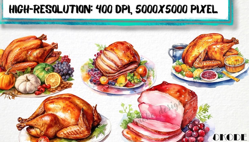 Watercolor Turkey Dinner Clipart Set of 27 (Download Now) - Etsy