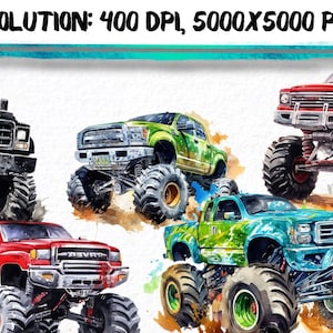 Watercolor Monster Truck Clipart, Set of 22, Boy Nursery Car ...
