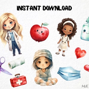 Watercolor Doctor and Nurse Clipart, 40 Png, Medical Clipart ...