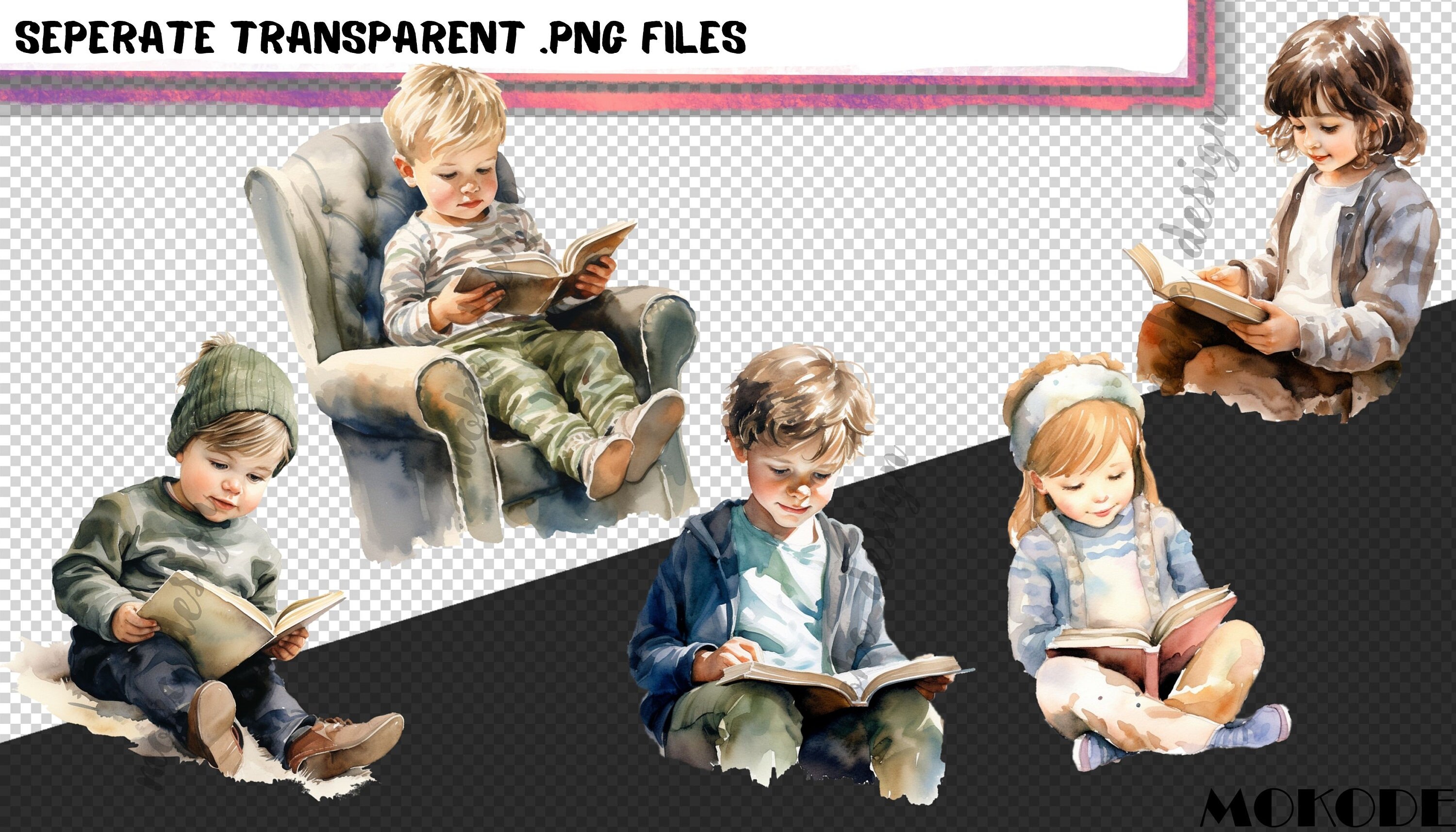 Kids Reading Watercolor Clipart, Nursery Bookworm PNG Set - Etsy