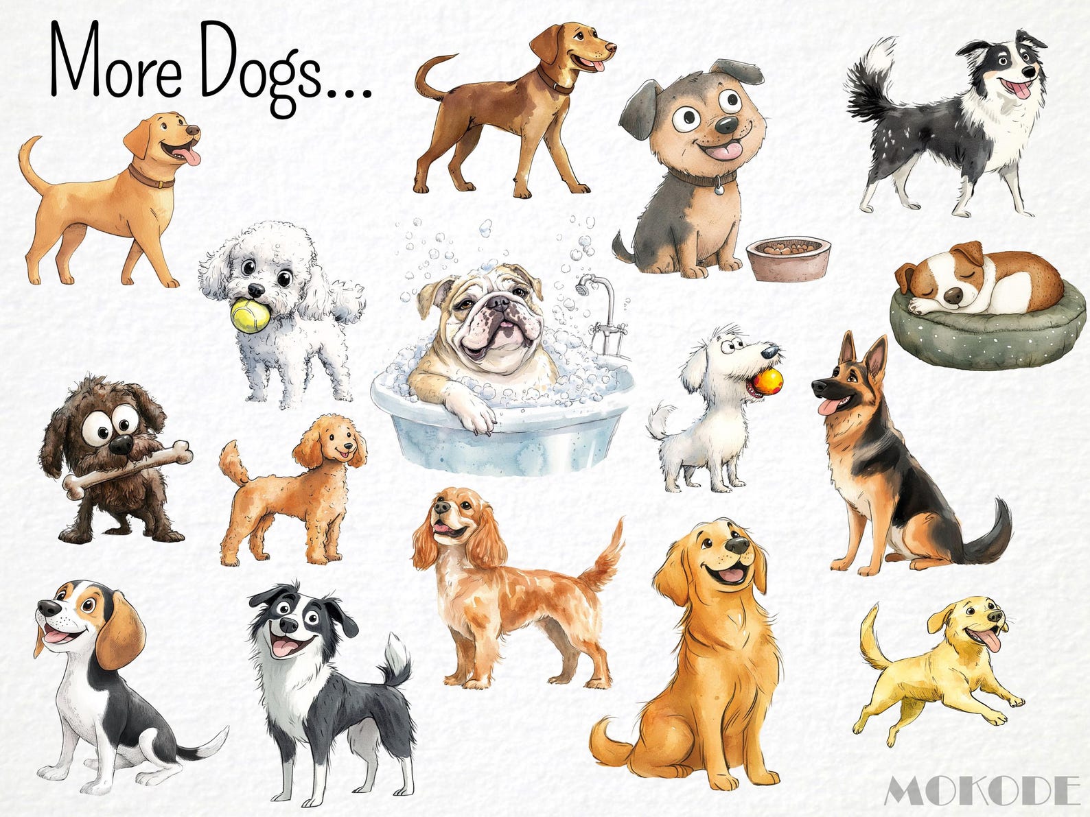 Funny Dog Life Watercolor Clipart, 68 PNG, Puppy Cartoon (digital ...