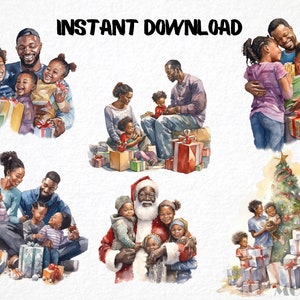 Watercolor Black Family Christmas Clipart, Holiday Eve PNG (set of 40 ...