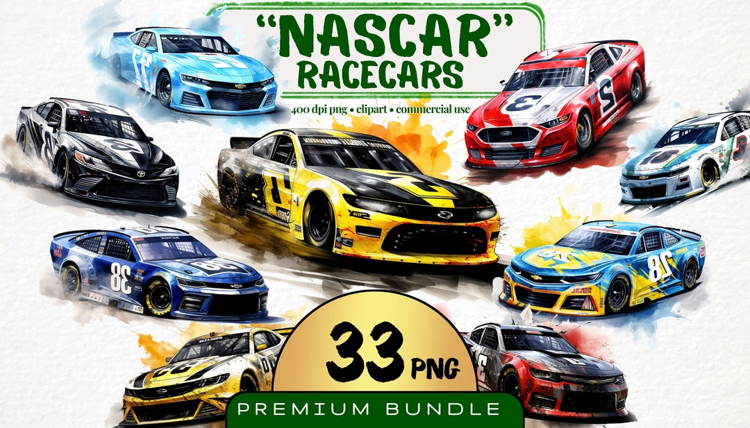 Nascar Watercolor Clipart, Set of 33, Racecar Clipart Bundle, Car ...