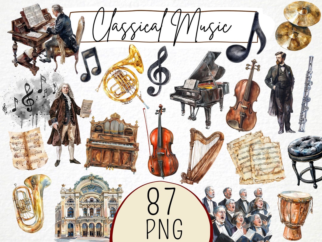 Classical Music Clipart 87 Png, Watercolor Orchesta Symphony Violin ...