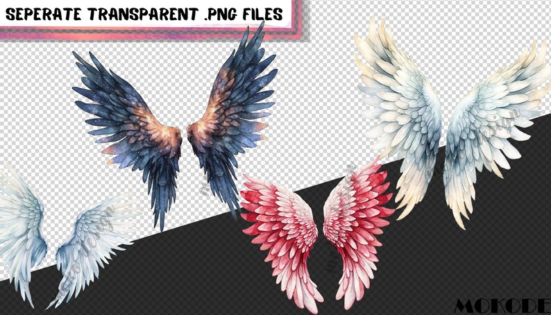 Angel Wings Clipart Set of 20 Feather Wings Png Spiritual - Etsy